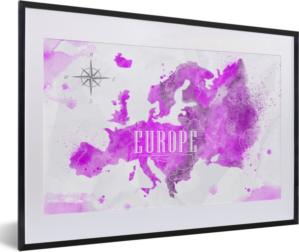 Fotolijst incl. Poster - Wereldkaart - Europa - Kleuren - 60x40 cm ...