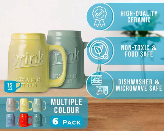 Set van 6 Nieuwe Mokken Met Handvat Keramische, multi-gekleurde mokken ...