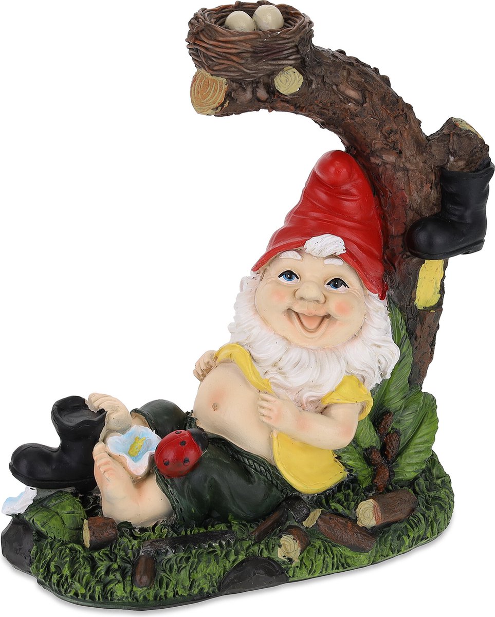 Relaxdays tuinkabouter met boomstam - liggend - kunststeen - klein ...