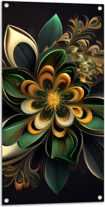 Tuinposter – Bloem in Groen en Goud Tinten - 50x100 cm Foto op ...