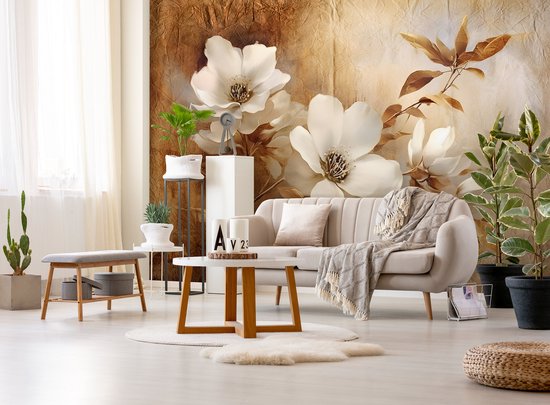 Vliesbehang - Fotobehang - Bloemen - Retro Vintage - Kunst - Abstract ...