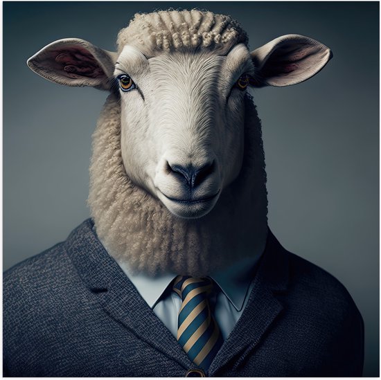 Poster (Mat) - Schaap in Zakelijk Pak met Gestreepte Stropdas - 100x100 ...