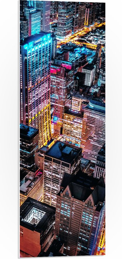 PVC Schuimplaat - Bovenaanzicht van Verlichte Gebouwen in de Stad ...