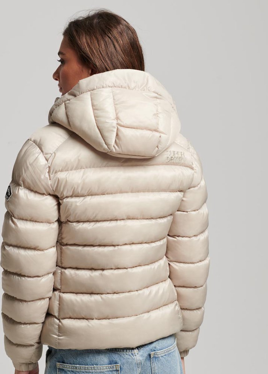 Superdry Hooded Fuji Padded Jacket Dames Jas - Pelican Beige - Maat S | bol