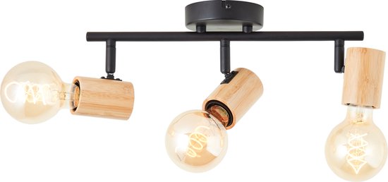 Brilliant Kerry spot buis 3 vlammen zwart/hout metaal/bamboe 3x A60 ...