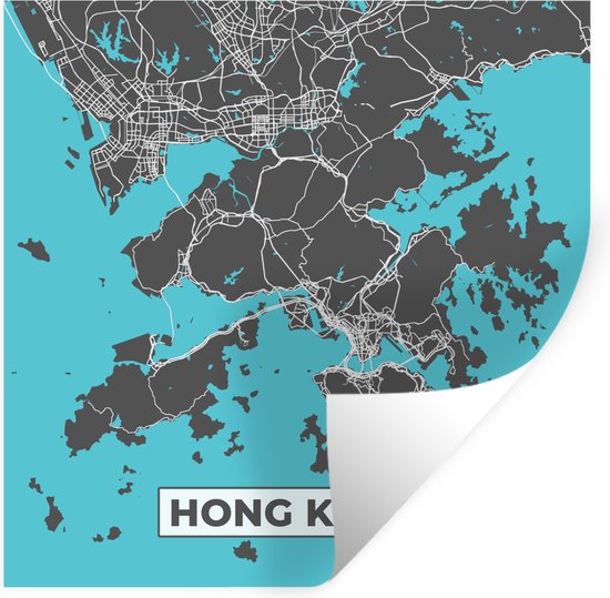 Muurstickers - Sticker Folie - Hong Kong - Blauw - Kaart - Plattegrond ...
