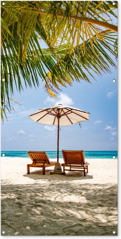 Wanddecoratie buiten Strand - Strandstoel - Parasol - 80x160 cm ...