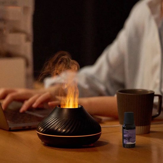AMICI Cosmetics Aroma Diffuser Flame Black / Vulkaan diffuser / 3D Vlam ...