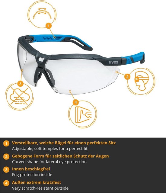 Veiligheidsbril Premium Uvex i-5 - extreem krasbestendig - beslaat niet - verstelbaar | bol
