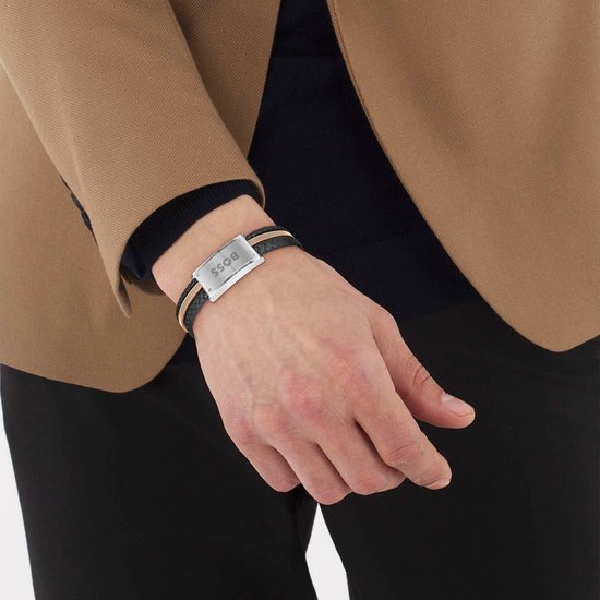 BOSS HBJ1580423 GALEN Heren Armband - Leren armband - Sieraad - Leer ...