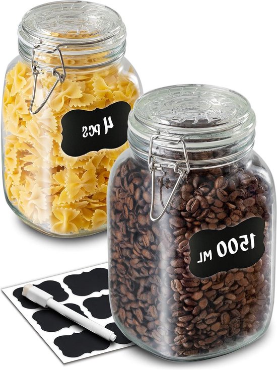 Tin jars with hinged stopper 1.5l - Labels pen and silicone fasteners ...