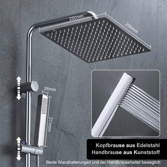 Moderne regendouche douchesysteem met plank - chroom - 25x25 cm ...
