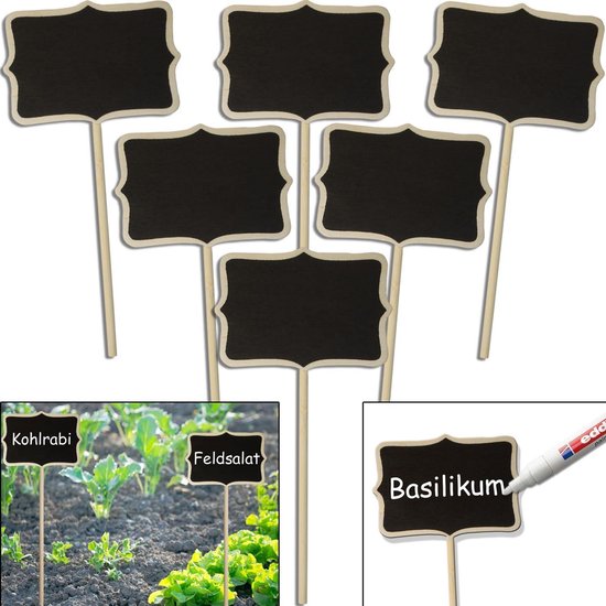6X classic wooden plant signs - flower bed, balcony, herb garden ...