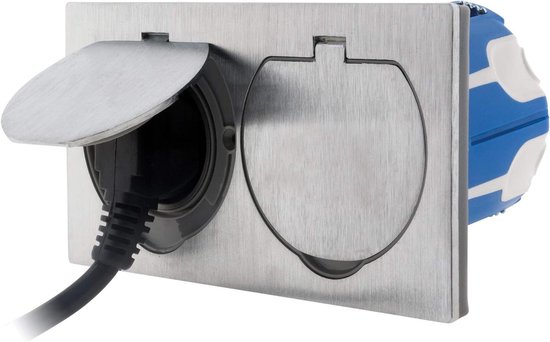 16A 2P+T Dubbel Stopcontact Afwerking Geborsteld Aluminium IP55 ...