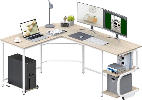 Bureautafel L-vorm 175 x 135 cm planken omkeerbare ronde hoek computer ...