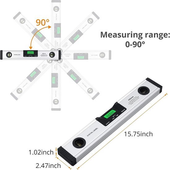 Digitale waterpas 400 mm-16 inch met audio-indicator en magnetische ...