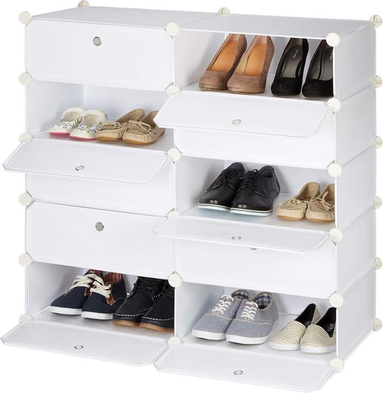 10-compartment shoe cabinet with doors - Large white shoe rack - Approx ...