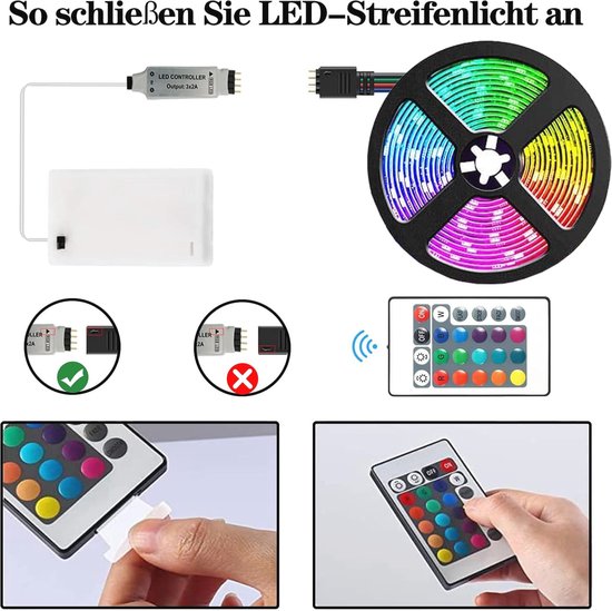 LED Strip Batterij Aangedreven - Afstandsbediening, 24 Toetsen, 2m ...