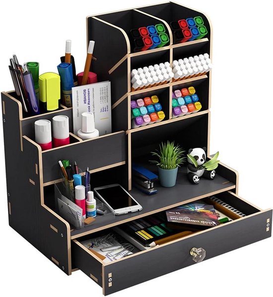 Houten Pencil Holder - Bureau Organizer Met Lade - Multifunctionele ...