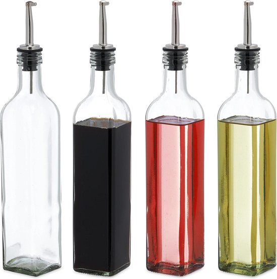 Glazen oliedispenser set - 4 flessen van 500 ml - schenktuit ...