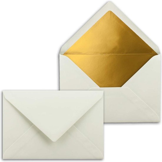 50 envelopes B6 with gold lining 12.5 x 17.5 cm natural white wet ...