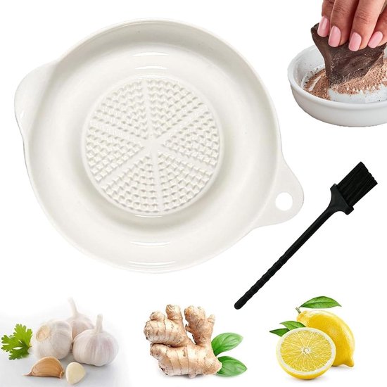 Keramische ronde porseleinen raspplaat met borstel - groente rasp fruit ...