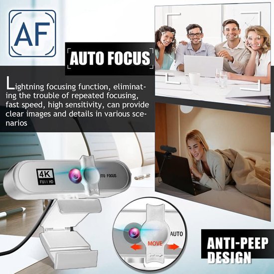 Webcam 4K - Full HD - Wit - 2K - Met Cover - FULL HD Camera Usb - Extra ...