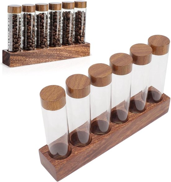 Coffee Beans Storage Tubes with Walnut Wood Stand - Portable Single ...