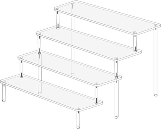 Acryl displaystandaard, 4-traps transparant display, rek, trap ...
