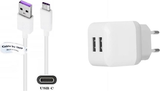 OneOne 2.1A lader + 1,5m USB C kabel. Oplader en oplaadkabel met twee poorten. Past op... | bol