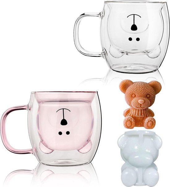 Leuke Beer Mokken Set van 2 Theekop 8 oz Dubbelwandige Glas Melk ...