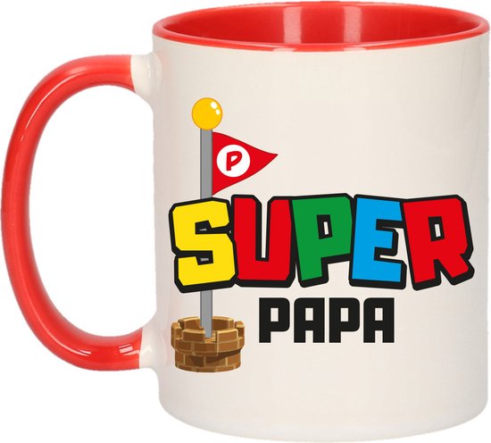 Bellatio Decorations Cadeau koffie/thee mok voor papa - rood - super papa - keramiek -... | bol