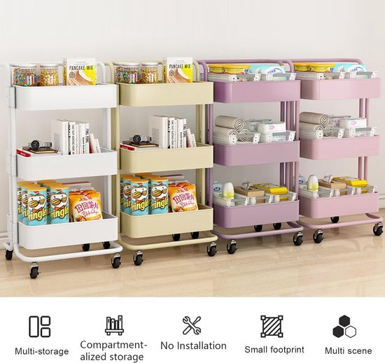 Multifunctionele wagen met wieltjes, 3-traps trolley met tafelblad ...