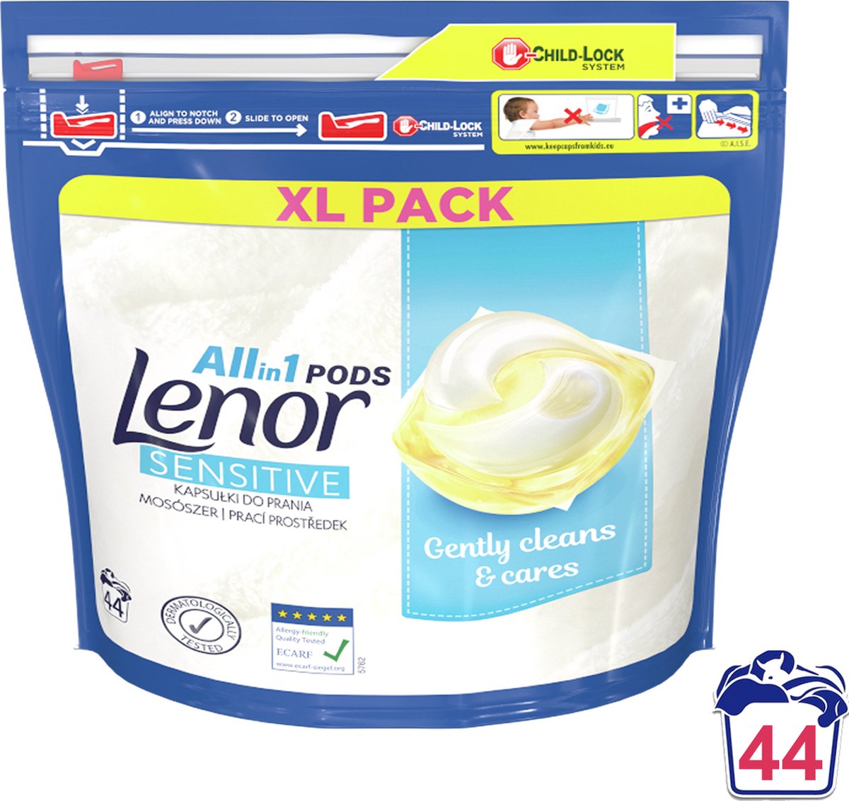 Lenor - Sensitive - Dosettes Tout en 1 - Dosettes Détergent - 44 ...