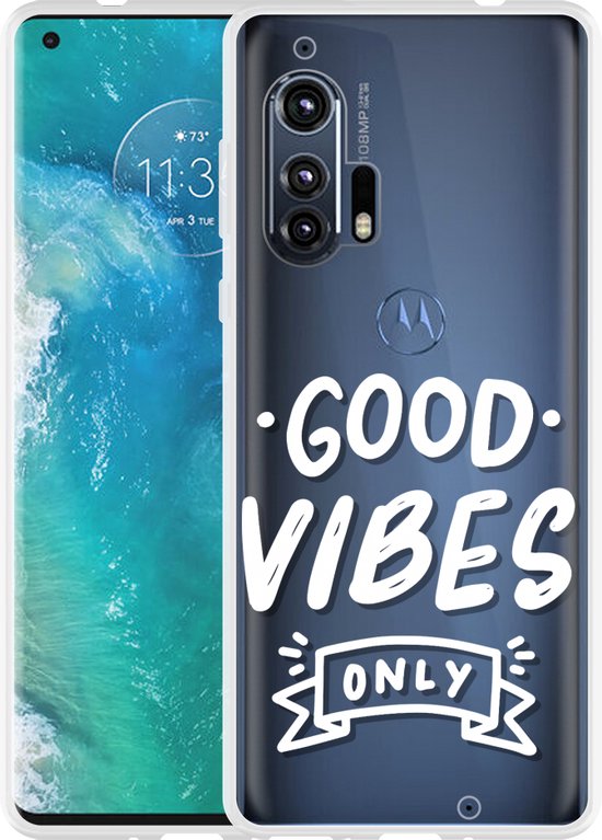 Motorola Edge Plus Hoesje Good Vibes wit - Designed by Cazy | bol