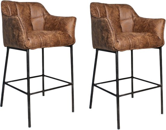 Bronx71® Industriële barstoel Aaron cognac 82 cm - Barkrukken set van 2 ...