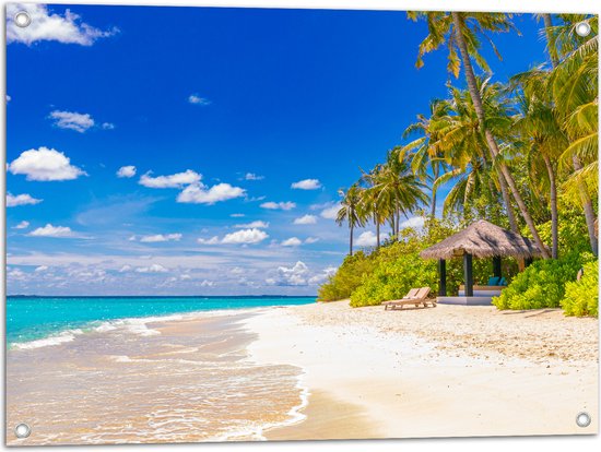 Tuinposter – Palmbomen aan het Strand bij het Zeewater - 80x60 cm Foto ...