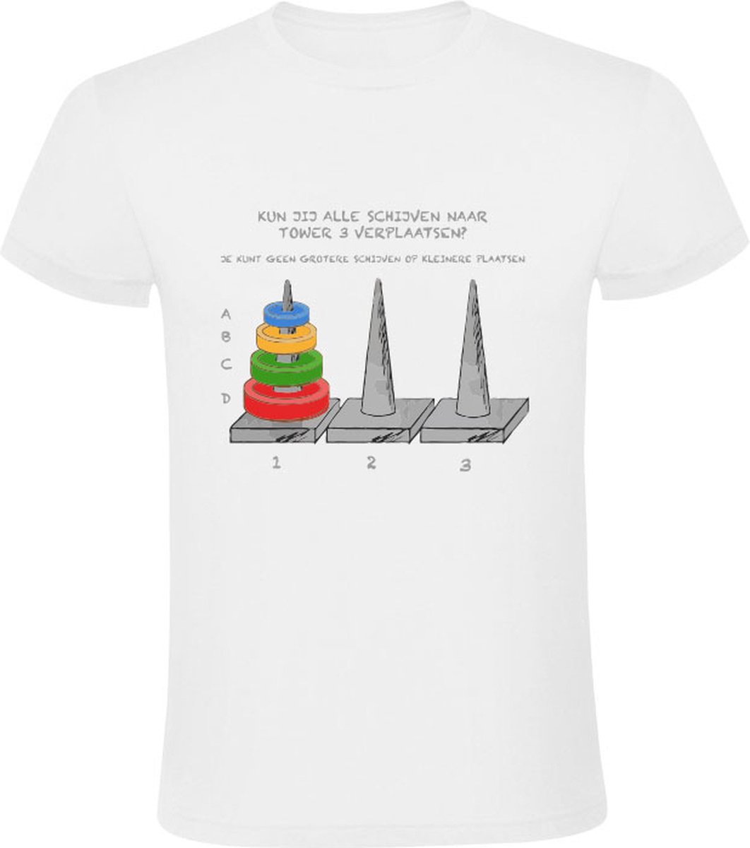 Kun jij alle schijven naar tower 3 verplaatsen? Heren T-shirt | raadsel ...