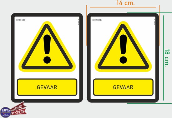 ISO7010 W001 Gevaar 2 Waarschuwing stickers M 14x18cm | bol.com