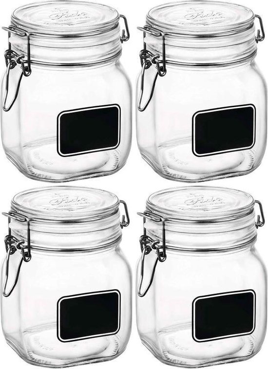 4x Weckpotten/inmaakpotten met krijtplaatje en beugelsluiting 750 ml ...