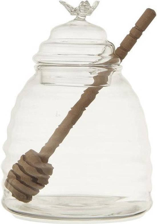 Bloomingville - Honing Pot met Lepel Glas 9,5xH13 cm Nat/Br | bol