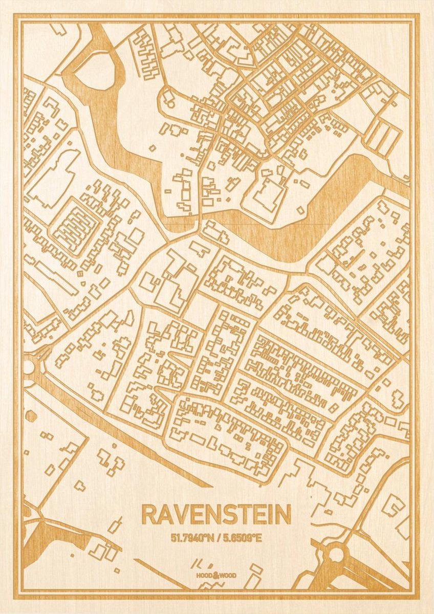 Kaart Ravenstein - Gegraveerde stadskaart Hood&Wood - Hout, A4 | bol.com
