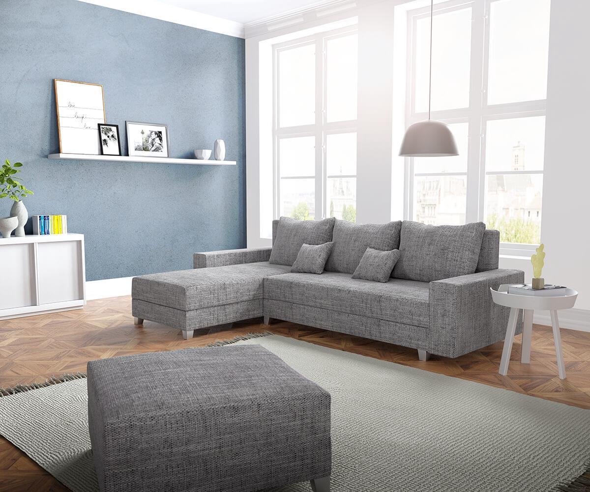 Bank Panama lichtgrijs Longchair variabele met hocker hoekbank modulair ...