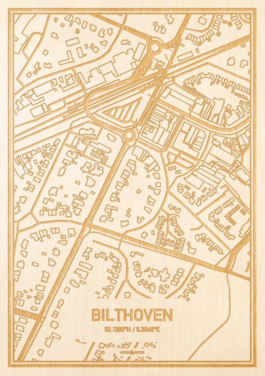Kaart Bilthoven - Gegraveerde stadskaart Hood&Wood - Hout, A4 | bol.com