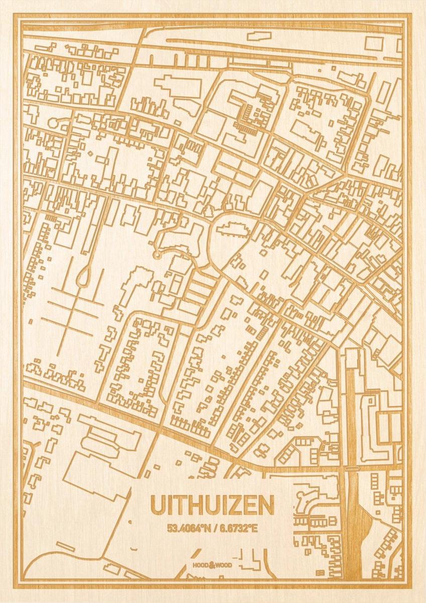 Kaart Uithuizen - Gegraveerde stadskaart Hood&Wood - Hout, A4 | bol.com