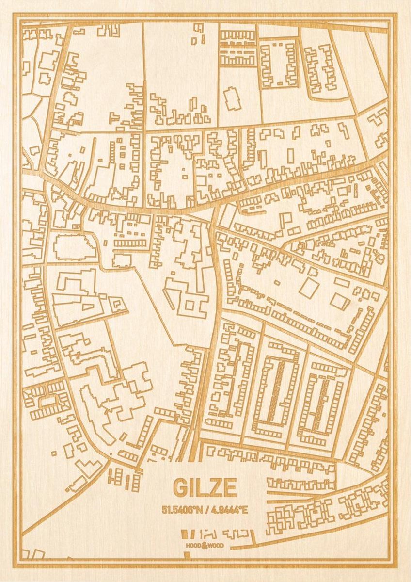 Kaart Gilze - Gegraveerde stadskaart Hood&Wood - Hout, A4 | bol.com
