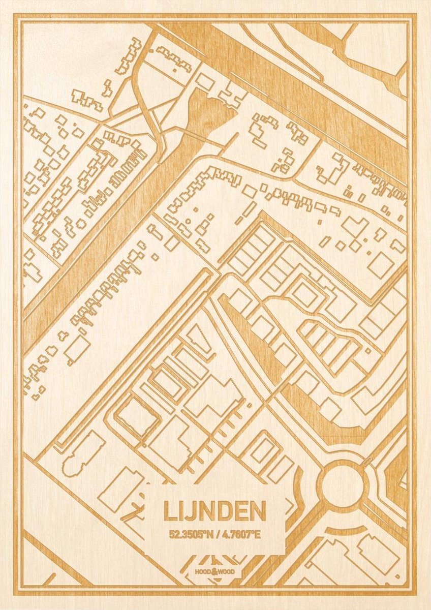 Kaart Lijnden - Gegraveerde stadskaart Hood&Wood - Hout, A4 | bol.com