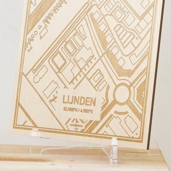 Kaart Lijnden - Gegraveerde stadskaart Hood&Wood - Hout, A4 | bol.com