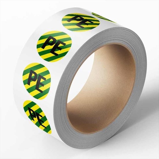 Beschermende PE geleider sticker op rol, groen geel 16 mm - 1000 per ...