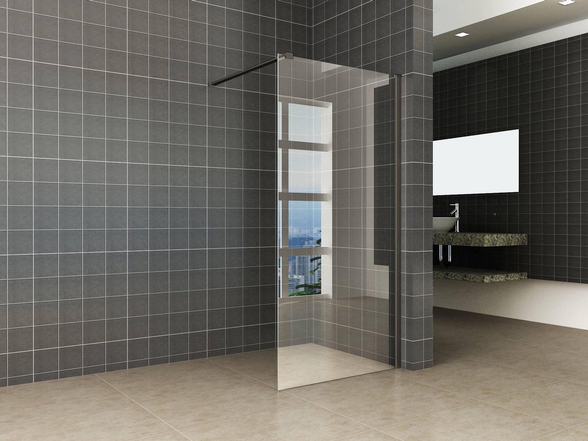 Saqu Trust inloopdouche met zwart muurprofiel 90x200cm Nanoglas | bol.com